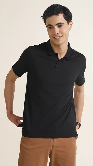 Men 2 Button Polo T-shirt Online - Jet Black | DaMENSCH