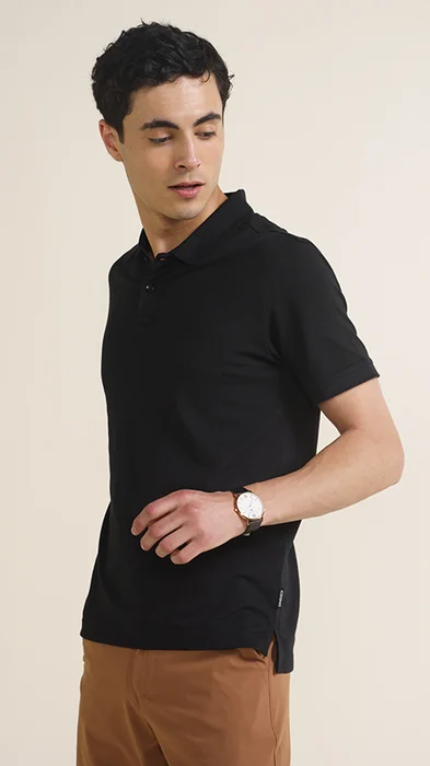 Men 2 Button Polo T-shirt Online - Jet Black | DaMENSCH