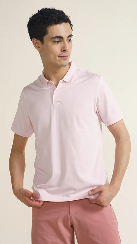 Men 2 Button Polo T-shirt Online - Powder Pink | DaMENSCH