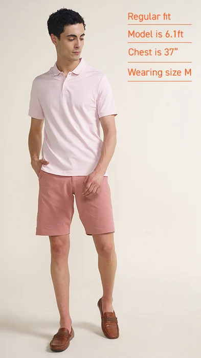 Men 2 Button Polo T-shirt Online - Powder Pink | DaMENSCH