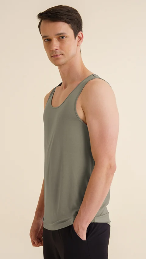 Damensch Neo-Skin Bamboo Vest Round Neck Dusty Olive | damensch