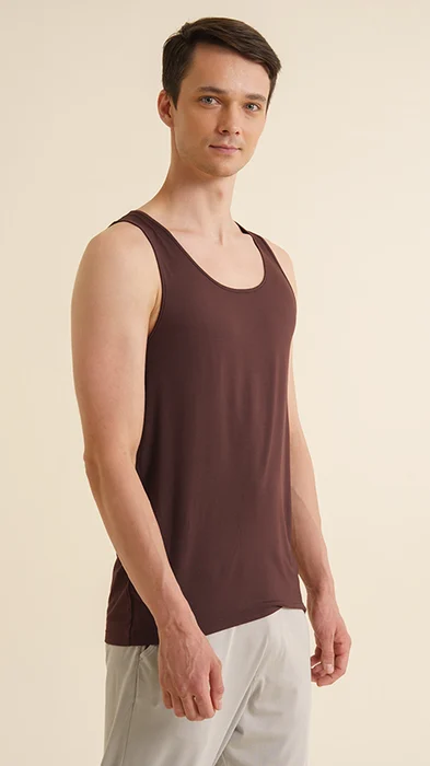 Mens Neo-Skin Round Neck Vest Bitter Chocolate | DaMENSCH
