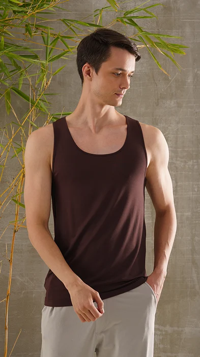 Mens Neo-Skin Round Neck Vest Bitter Chocolate | DaMENSCH