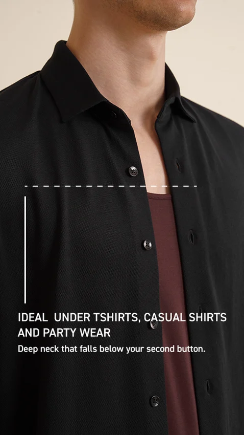 Mens Neo-Skin Round Neck Vest Bitter Chocolate | DaMENSCH