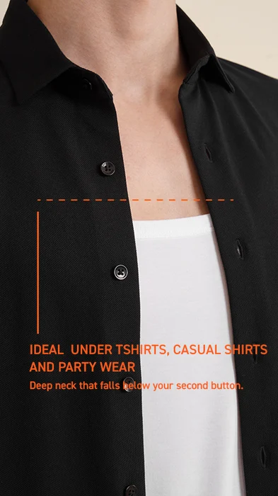 Mens Neo-Skin Square Neck Chalk White Vest | DaMENSCH