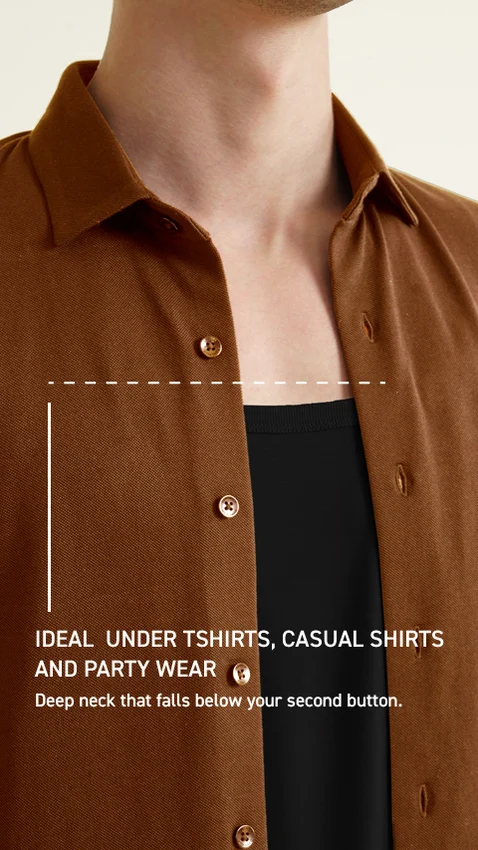 Buy Mens Neo-Skin Bamboo Vest Square Neck Da Black | DaMENSCH