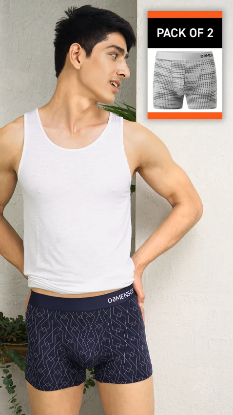 Mens Deo-Soft Trunks Dashed Silver, Navy Knot | DaMENSCH