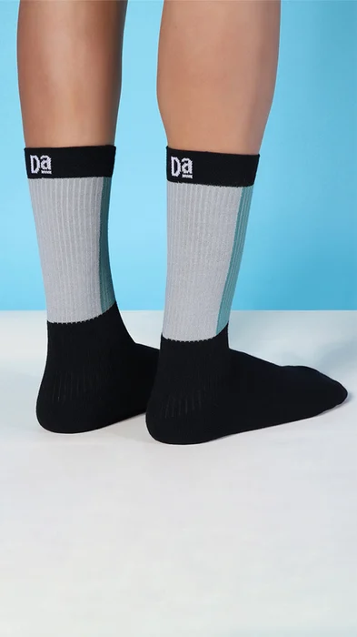 Mens Calf Length Lake Blue, Kick Black Socks | DaMENSCH
