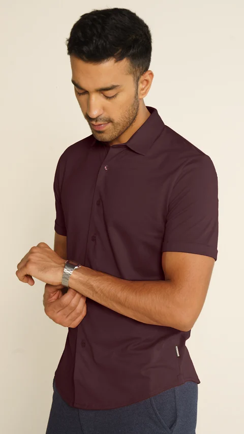 Damensch Constant All-Degree Pique Shirts Half Sleeves Loyal Maroon ...