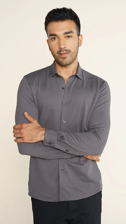 Mens Full Sleeve Shirt | Pique Shirt Charcoal Grey- DaMENSCH