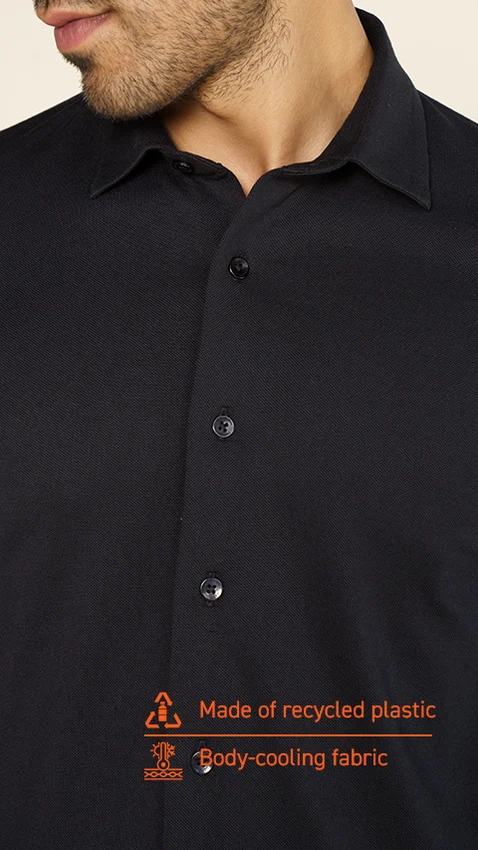 Buy Mens Full Sleeve Jet Black Pique Shirt Online| DaMENSCH