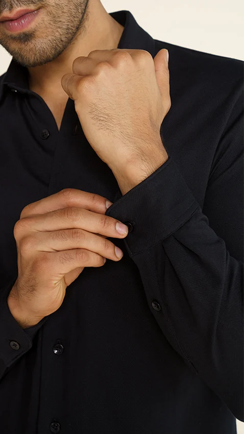 Buy Mens Full Sleeve Jet Black Pique Shirt Online| DaMENSCH