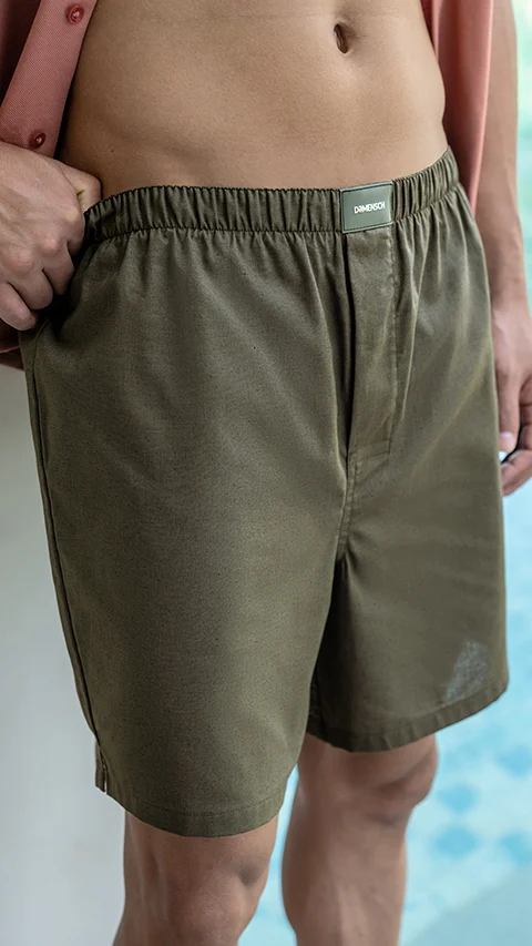 Mens Linen Boxer Shorts Fern Green Online | DaMENSCH