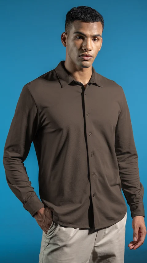 Damensch Constant All-Degree Pique Shirts Full Sleeves Coffee Brown ...