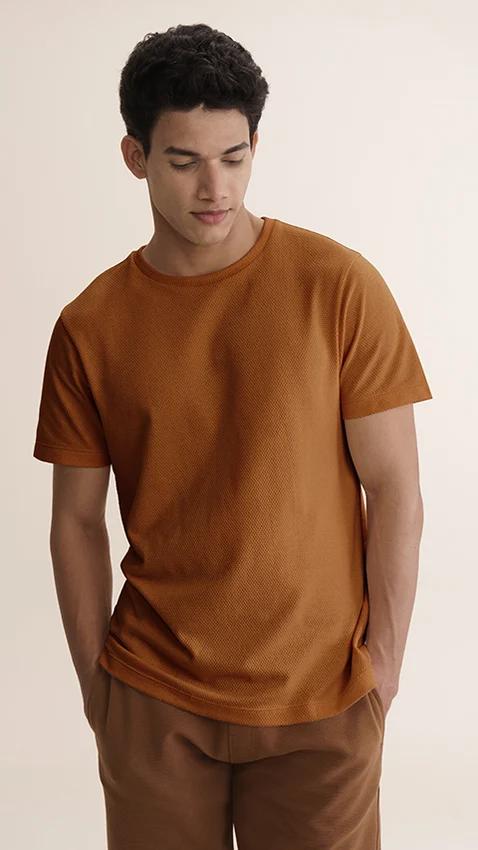 DaMENSCH Statement Popcorn Textured Casual Tee Caramel Brown
