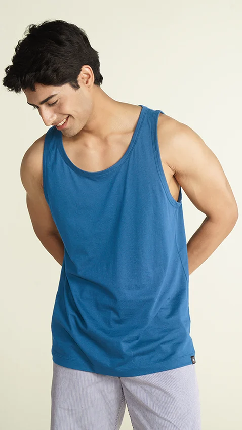 Shop Mens Fluid Casual Tank Top Steel Blue | DaMENSCH