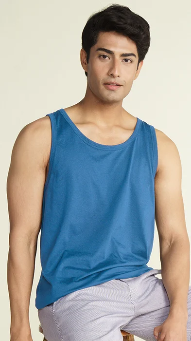 Shop Mens Fluid Casual Tank Top Steel Blue | DaMENSCH