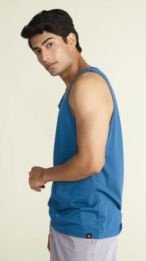 Shop Mens Fluid Casual Tank Top Steel Blue | DaMENSCH