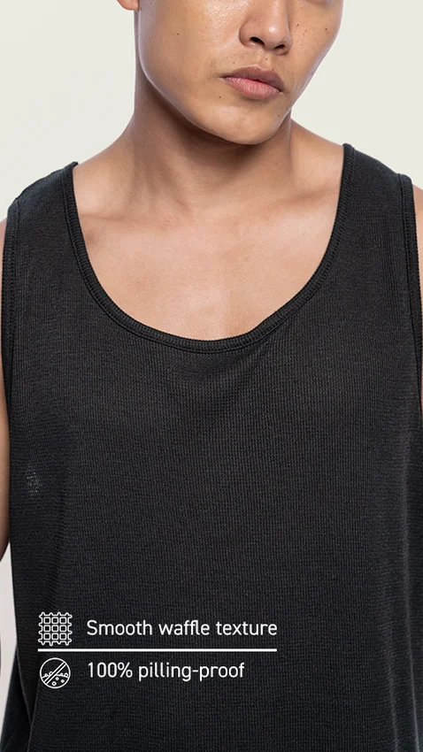 Men Statement Waffle Tank Top Jet Black Online At DaMENSCH