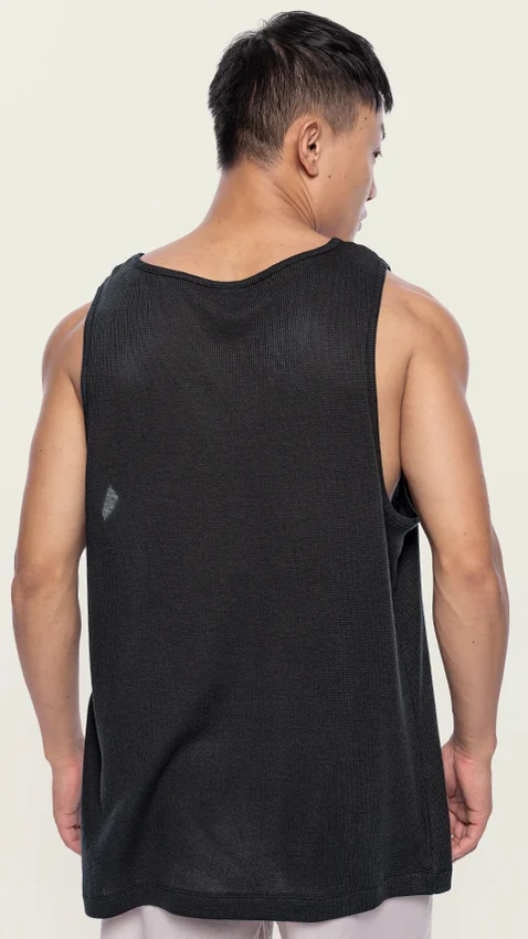 Men Statement Waffle Tank Top Jet Black Online At DaMENSCH