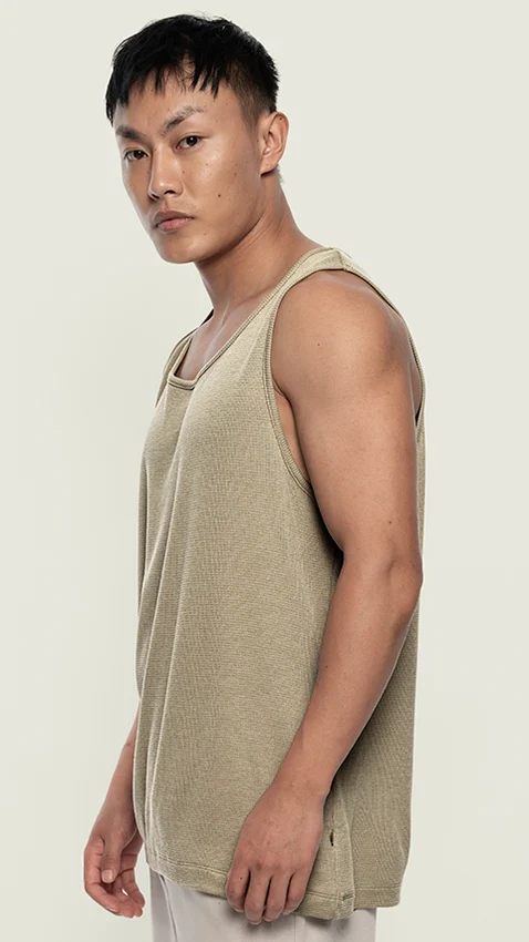 Men Waffle Tank Top Willow Green Online At DaMENSCH