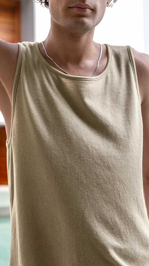Men Waffle Tank Top Willow Green Online At DaMENSCH