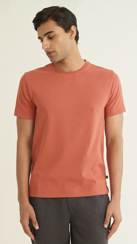 Buy Mens Textured Waffle Tshirts Rusty Red | DaMENSCH