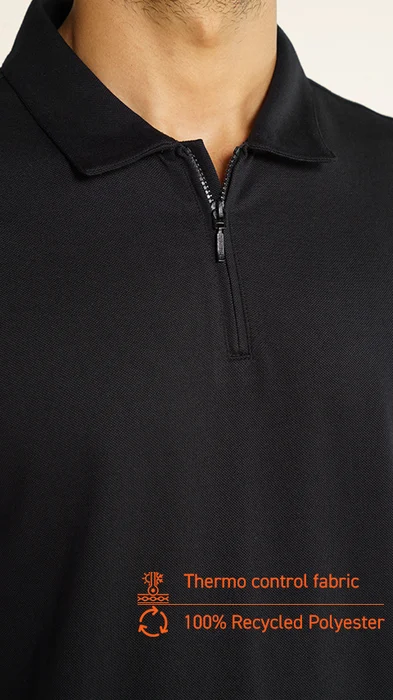 Men Zipper Polo T-shirt Online - Jet Black | DaMENSCH