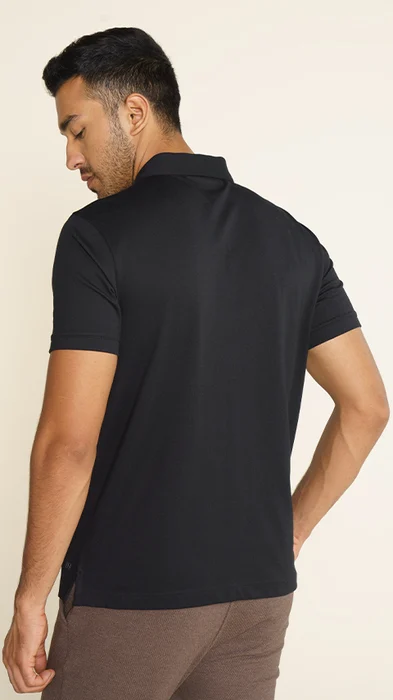 Men Zipper Polo T-shirt Online - Jet Black | DaMENSCH